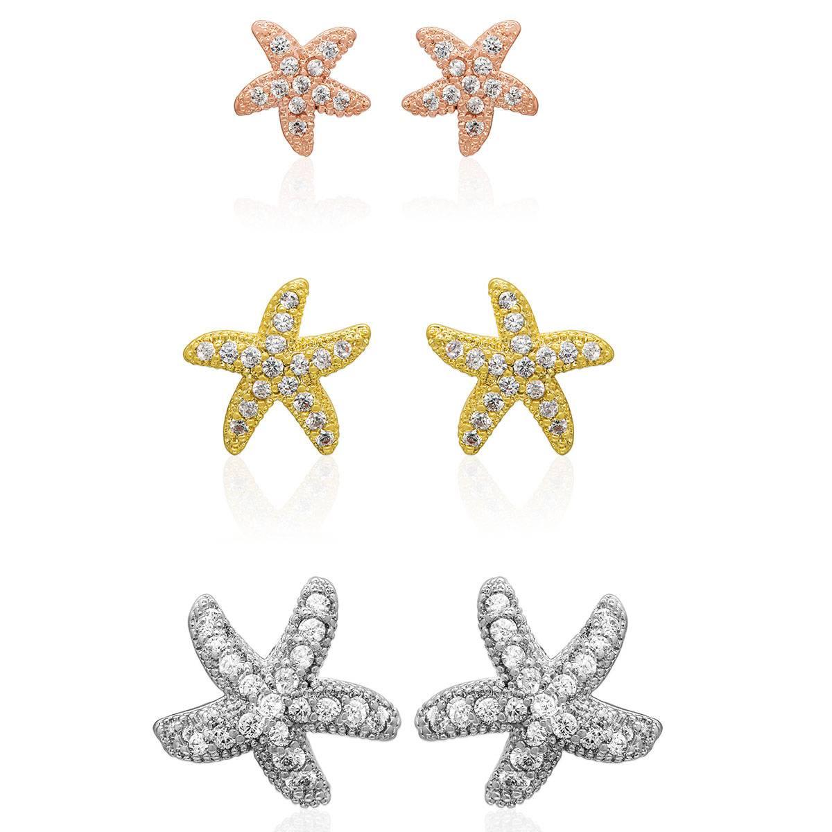 Click here for Triple Plated & CZ Graduated Starfish 3pr. Stud Ea... prices