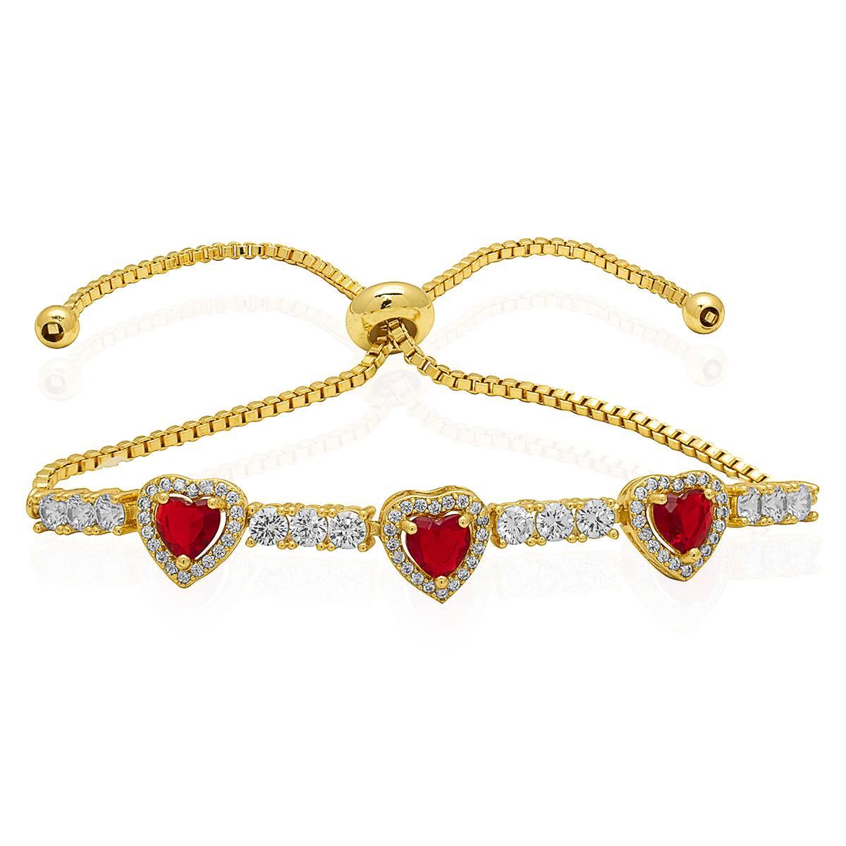 Click here for Lab Grown Ruby Triple Halo Heart Adjustable Bracel... prices