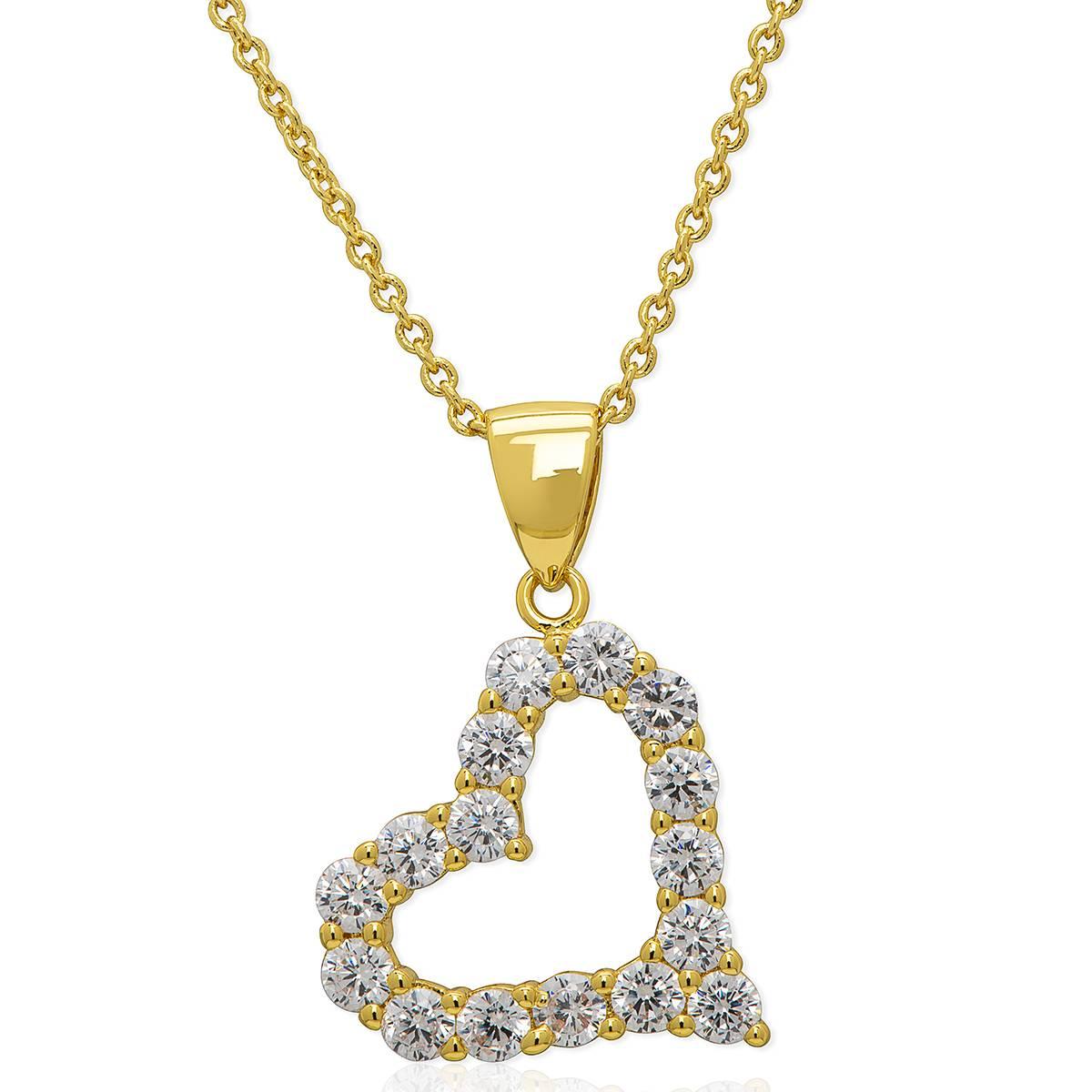 Click here for 14kt. Gold-Plated & CZ Sideways Heart Pendant Neck... prices