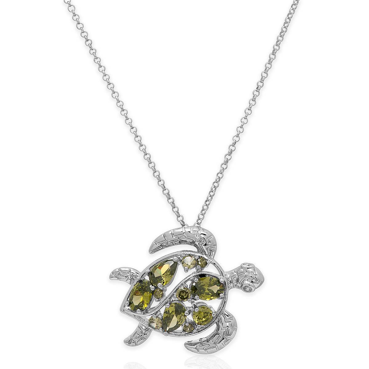 Click here for Silver-Plated & Peridot CZ Turtle Pendant Necklace prices