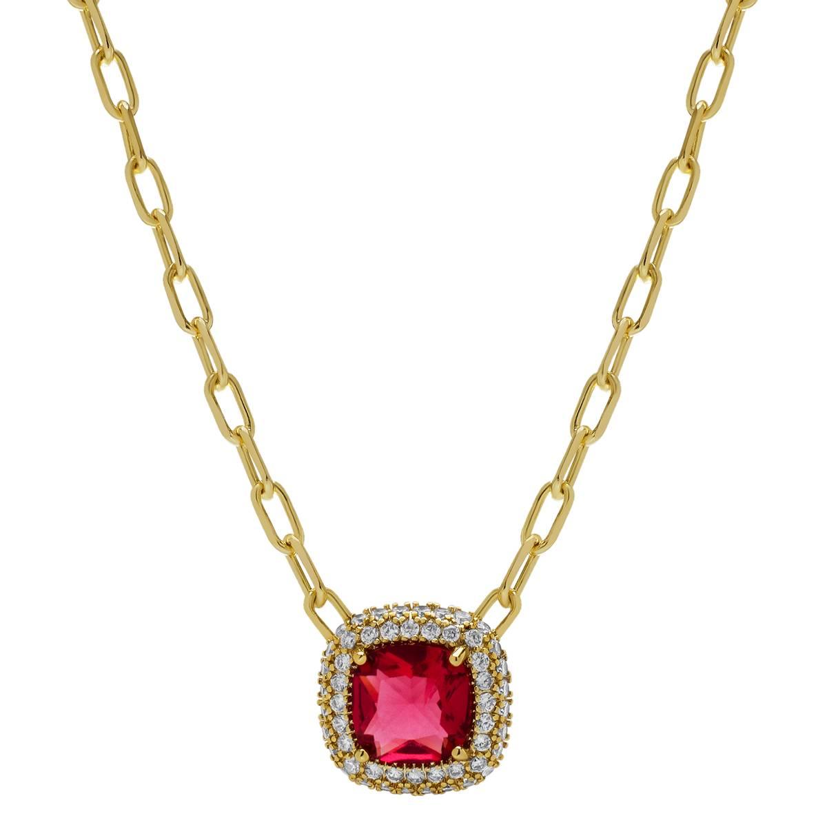 Click here for Lab-Grown Magenta Halo Cushion Paperclip Pendant prices