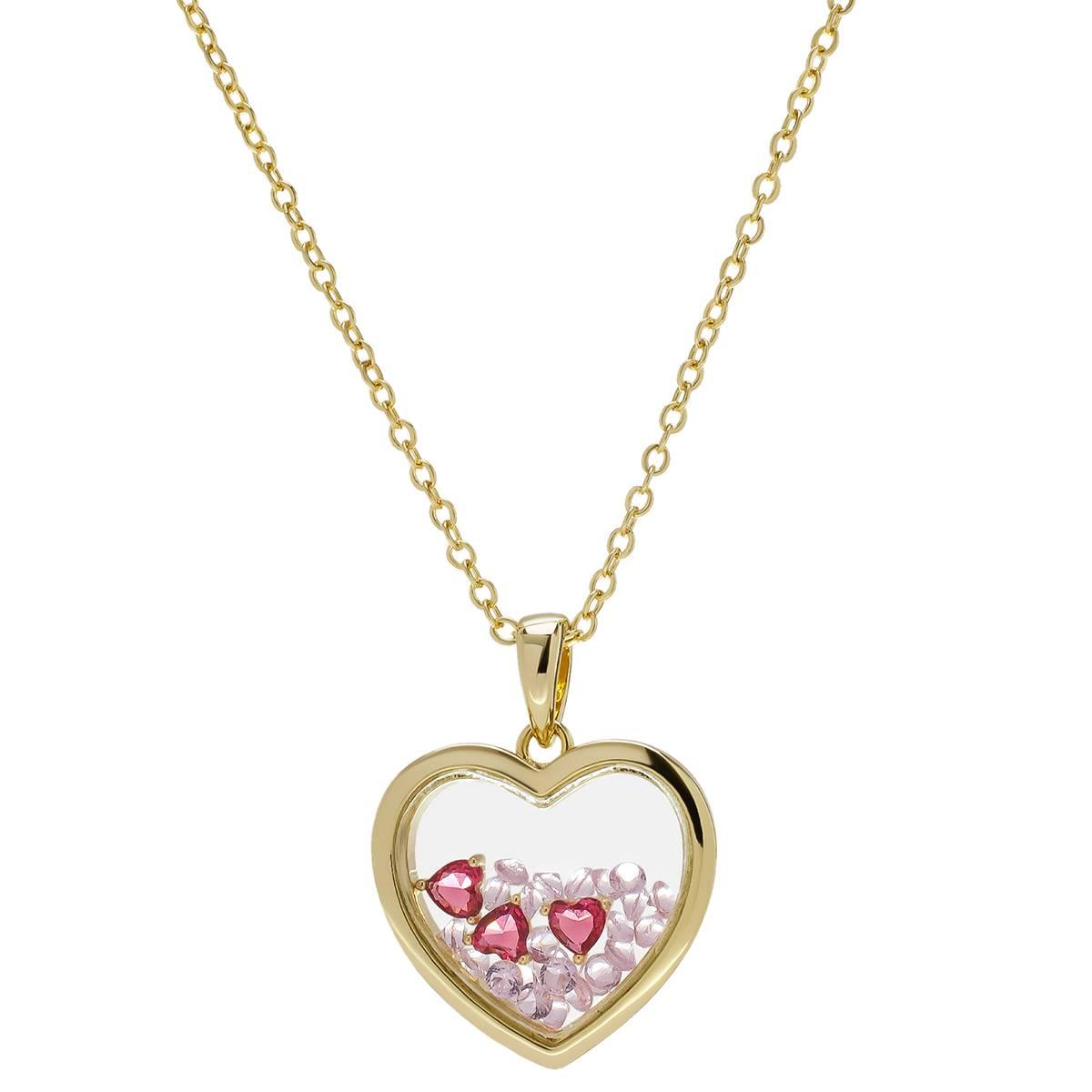 Click here for 14kt. Gold-Plated & Pink CZ Heart Shaker Pendant N... prices