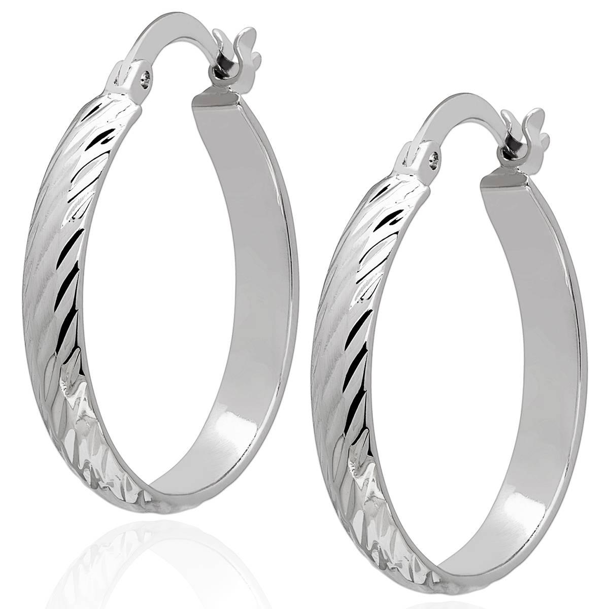 Click here for Gianni Argento 25x4mm Diamond-Cut Hoop Earrings prices