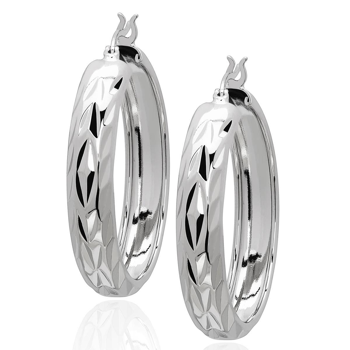Click here for Gianni Argento 34x6mm Diamond-Cut Hoop Earrings prices