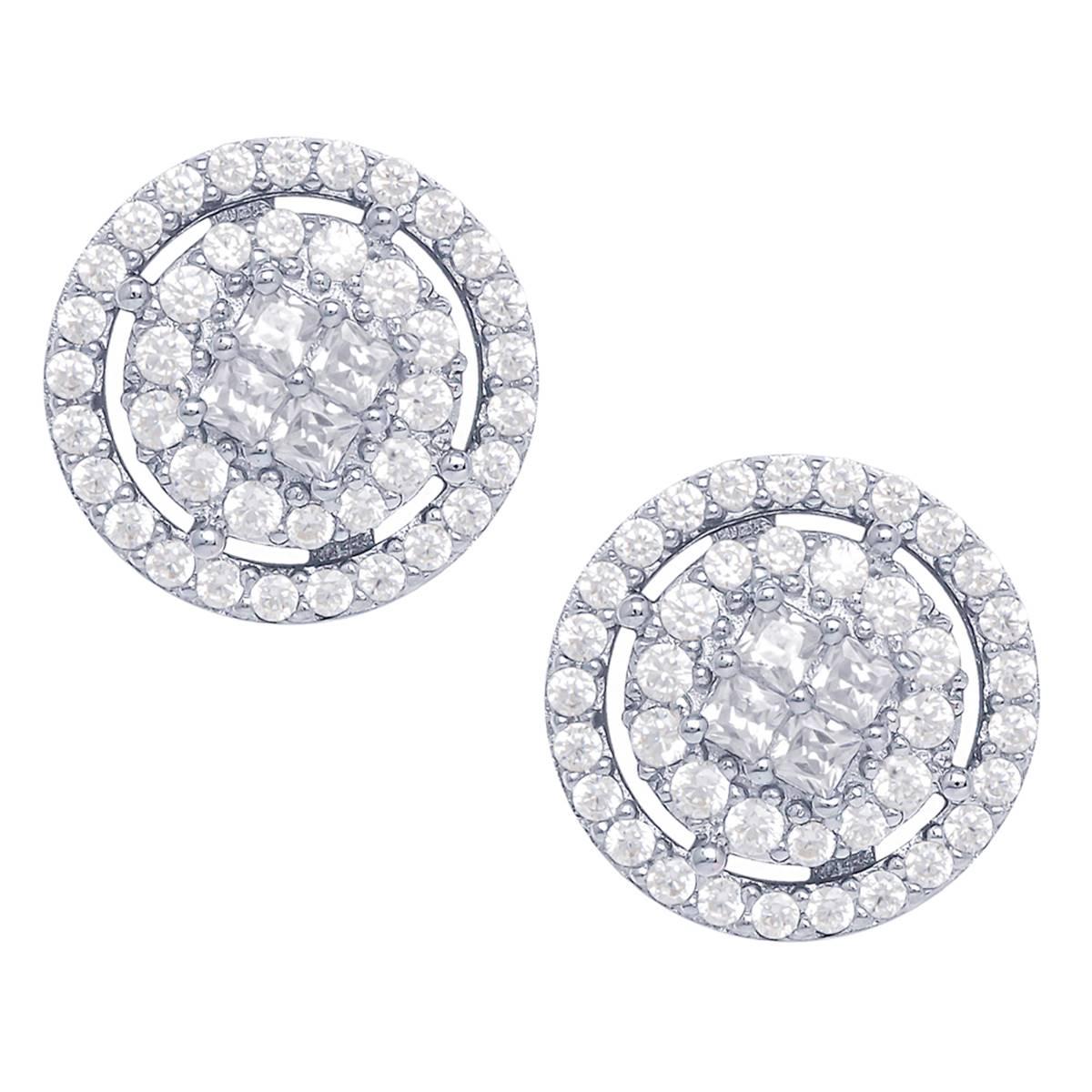 Click here for Sterling Silver CZ Round Halo Stud Earrings prices