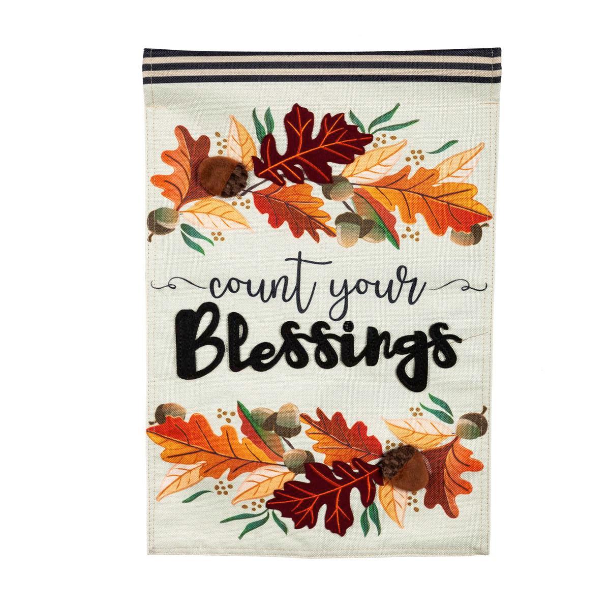Click here for Evergreen Count Your Blessings Garden Burlap Flag prices