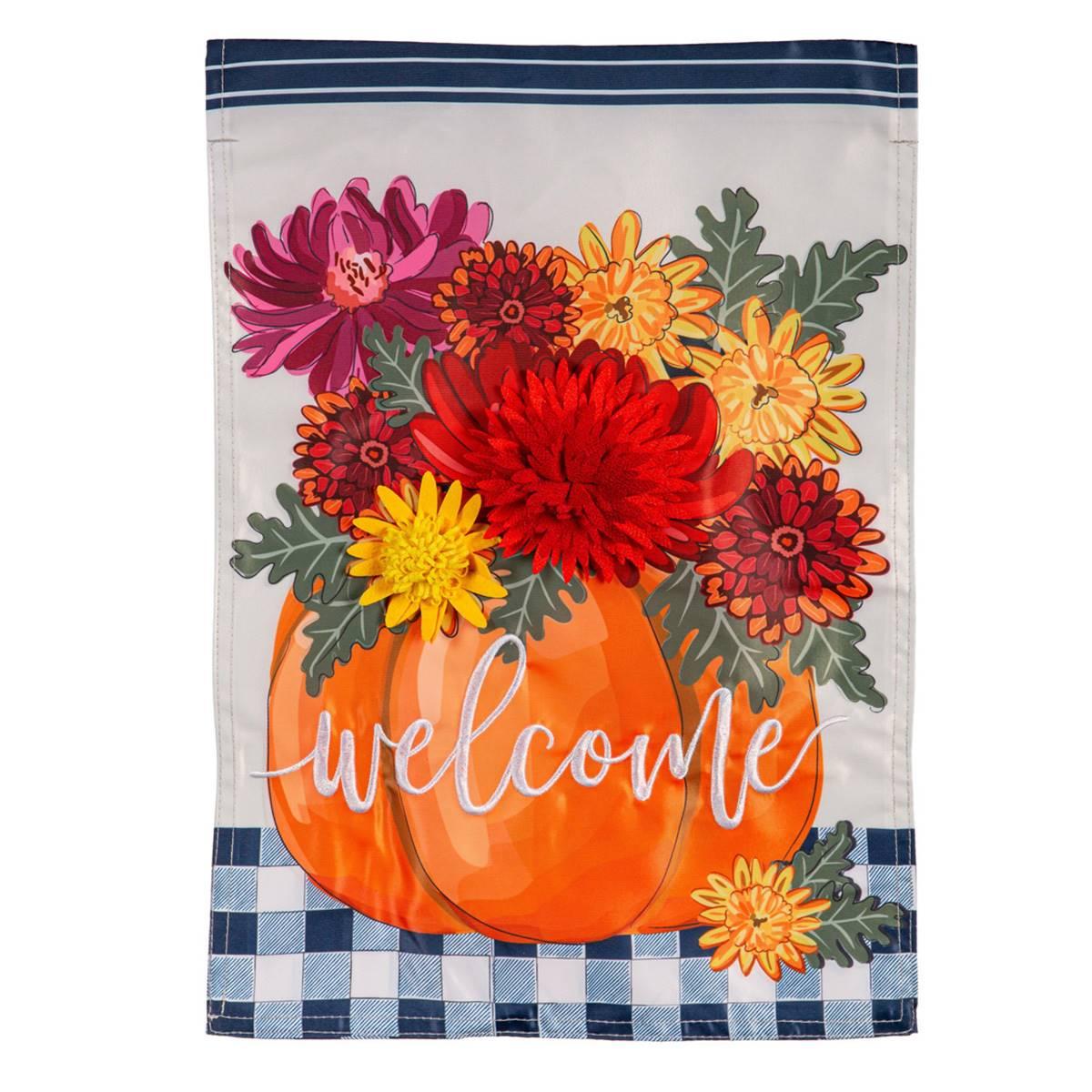Click here for Evergreen Mums & Pumpkin Applique Garden Flag prices