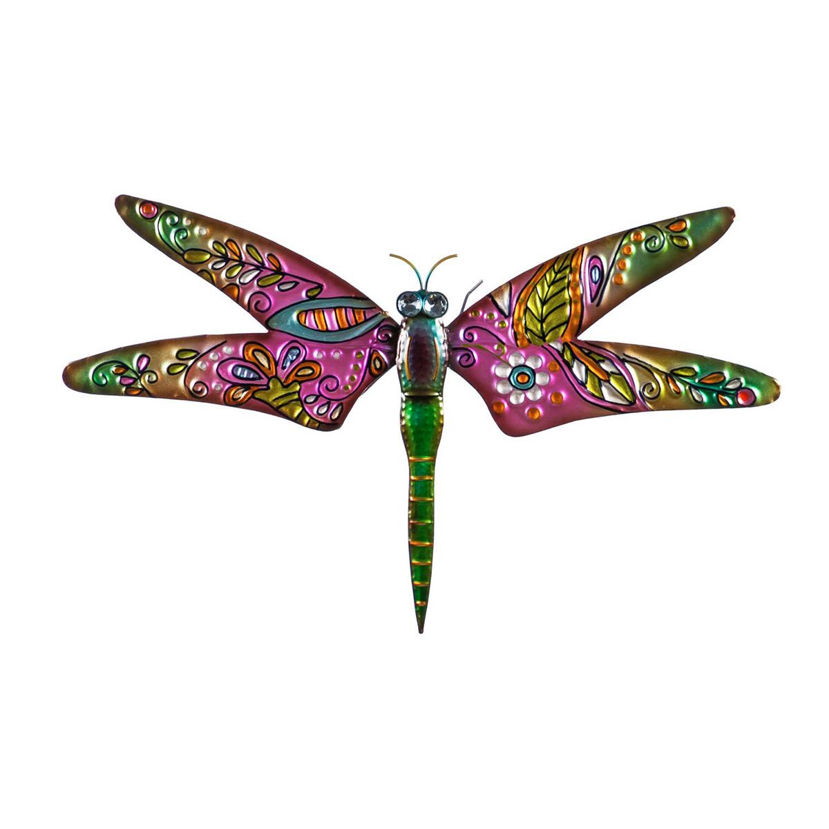 Click here for Evergreen Boho Pink and Green Dragonfly Wall Plaqu... prices