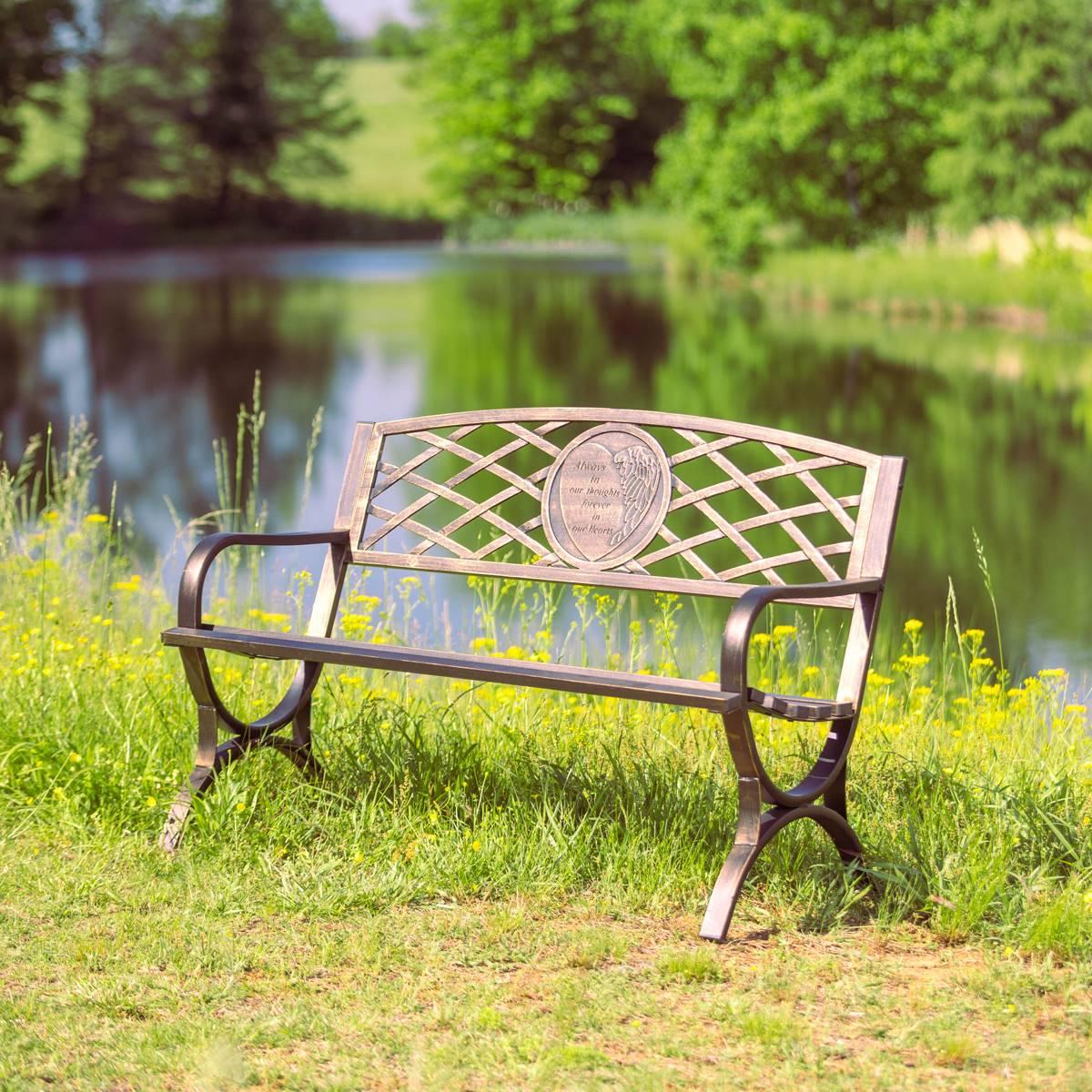 Click here for Evergreen Metal Thoughts & Hearts Garden Bench prices