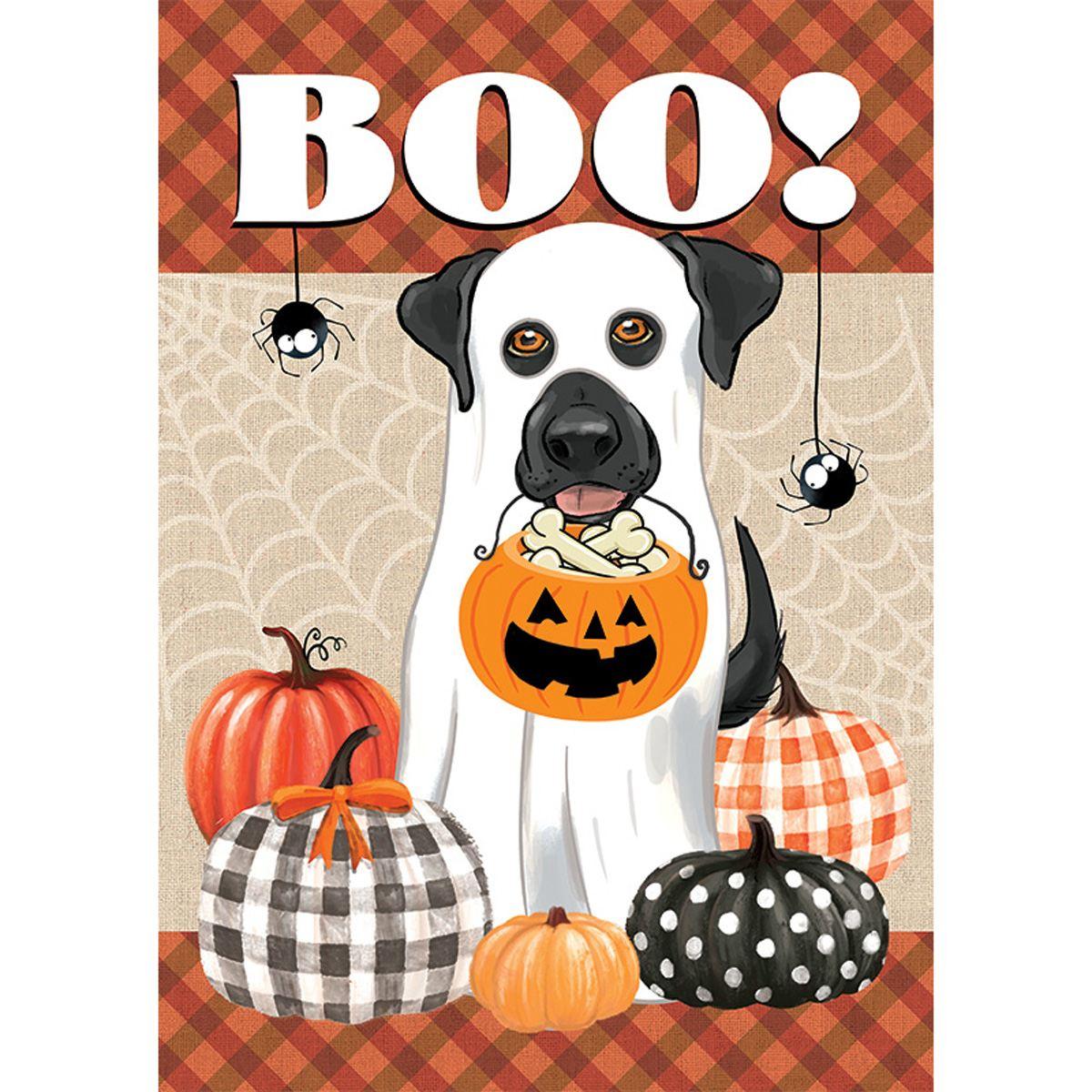 Click here for Evergreen Boo Ghost Dog Garden Flag - 18x12.5in. prices
