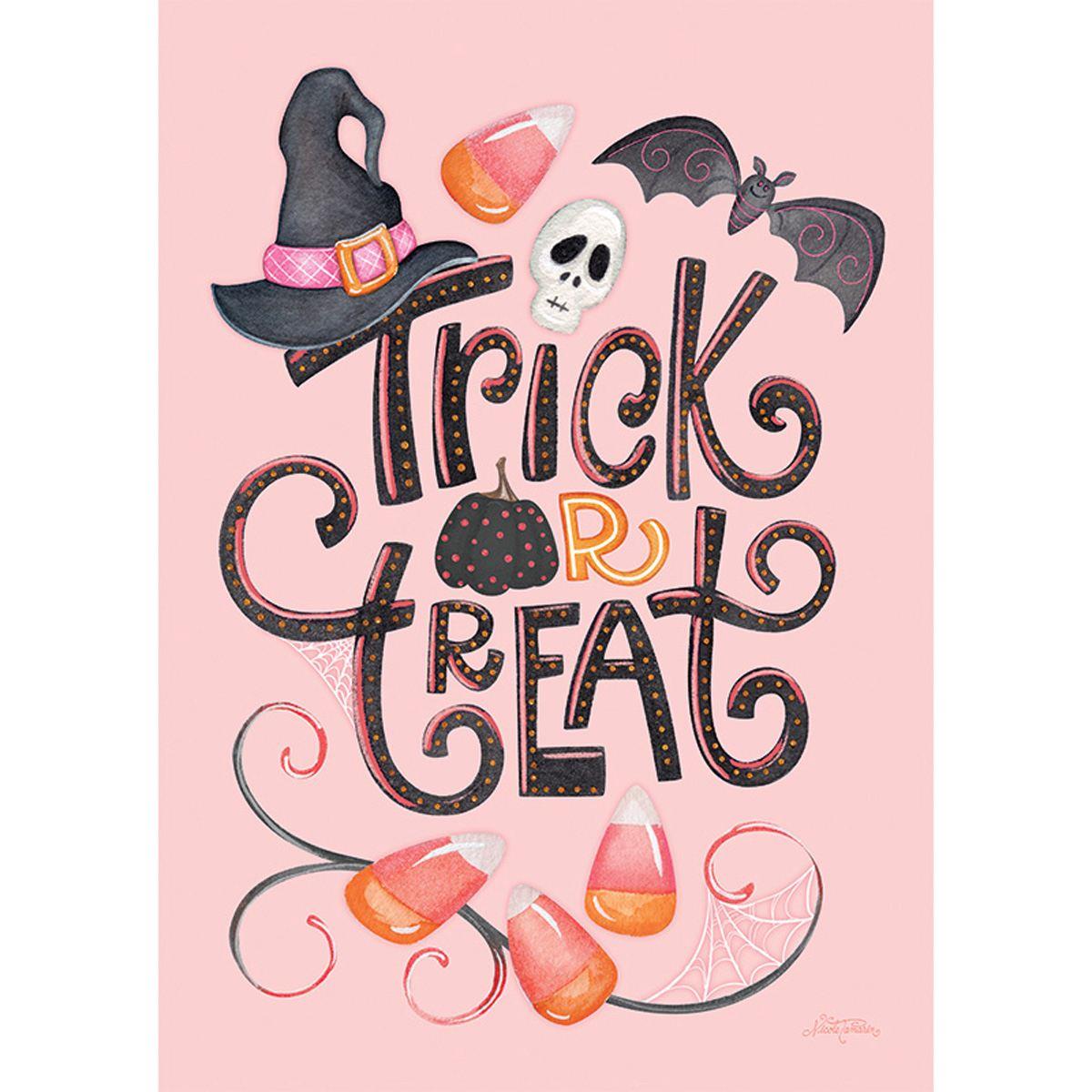 Click here for Evergreen Trick or Treat Pink Garden Flag - 18 x 1... prices