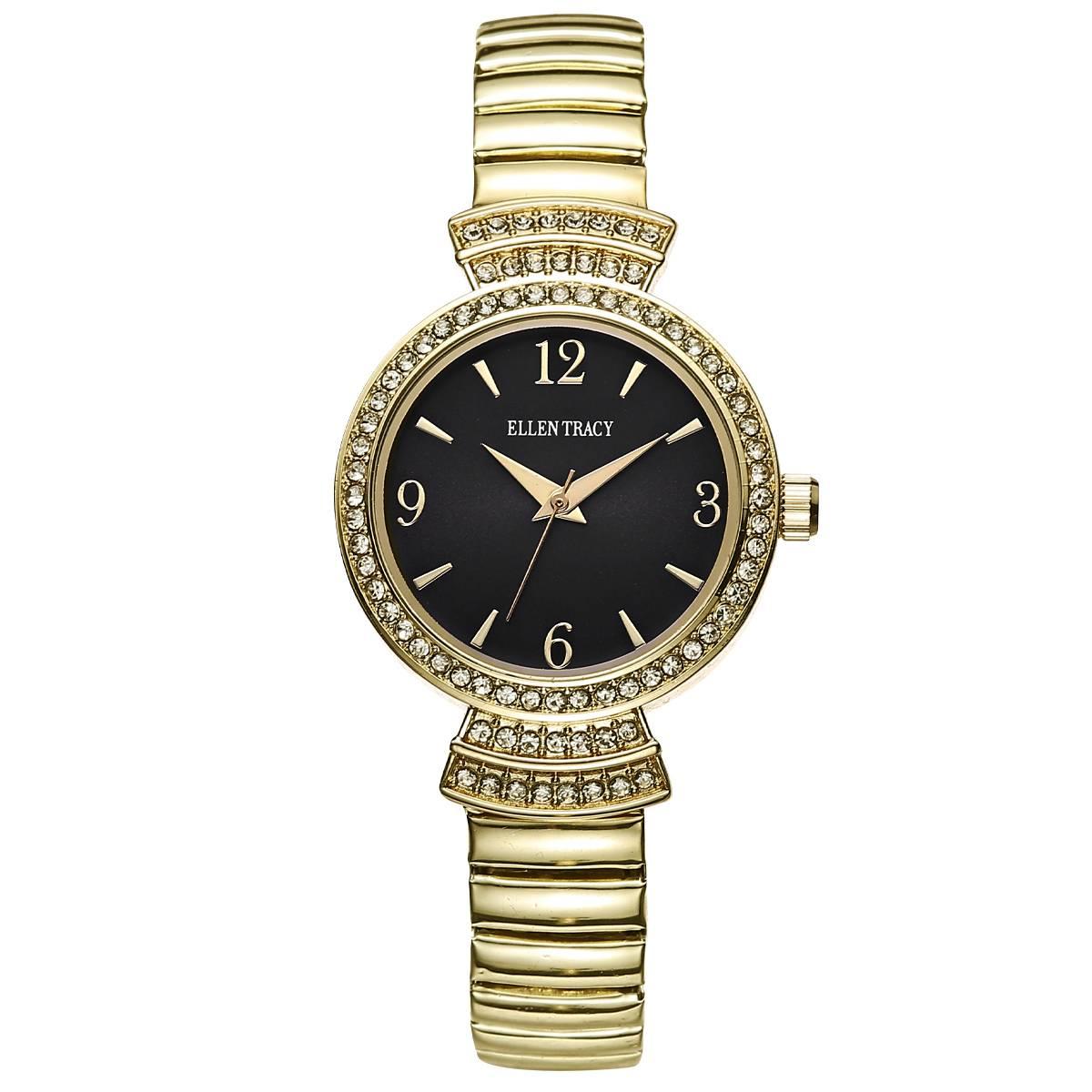 Click here for Womens Ellen Tracy Gold-Tone Black Dial Watch - ET... prices