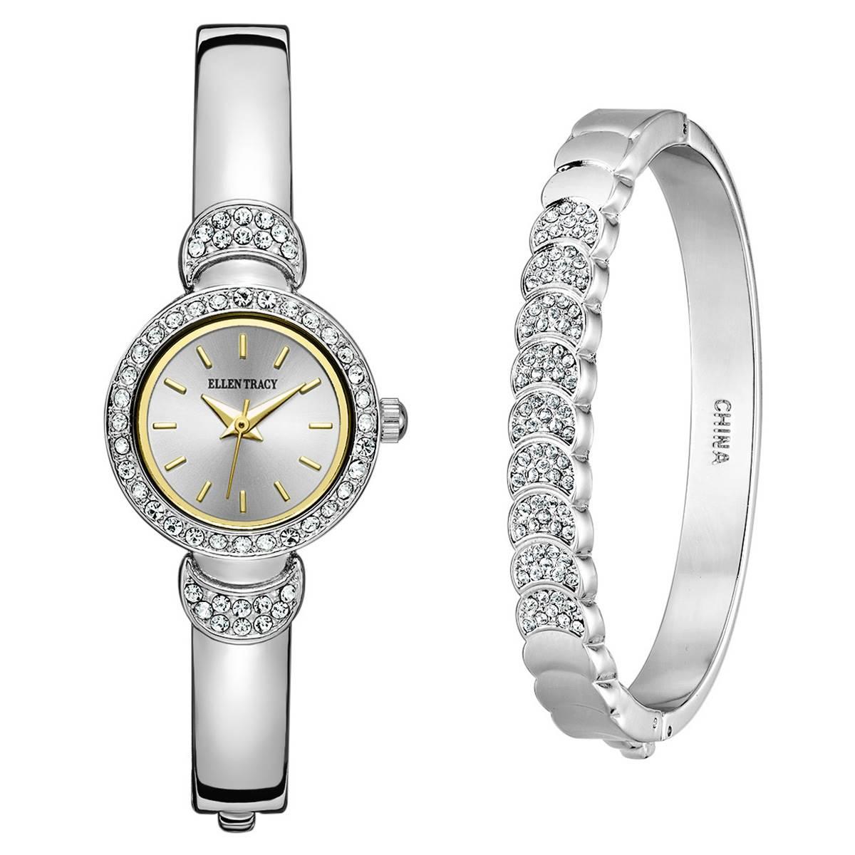 Click here for Ellen Tracy Crystal Bangle Watch & Bracelet Set -... prices