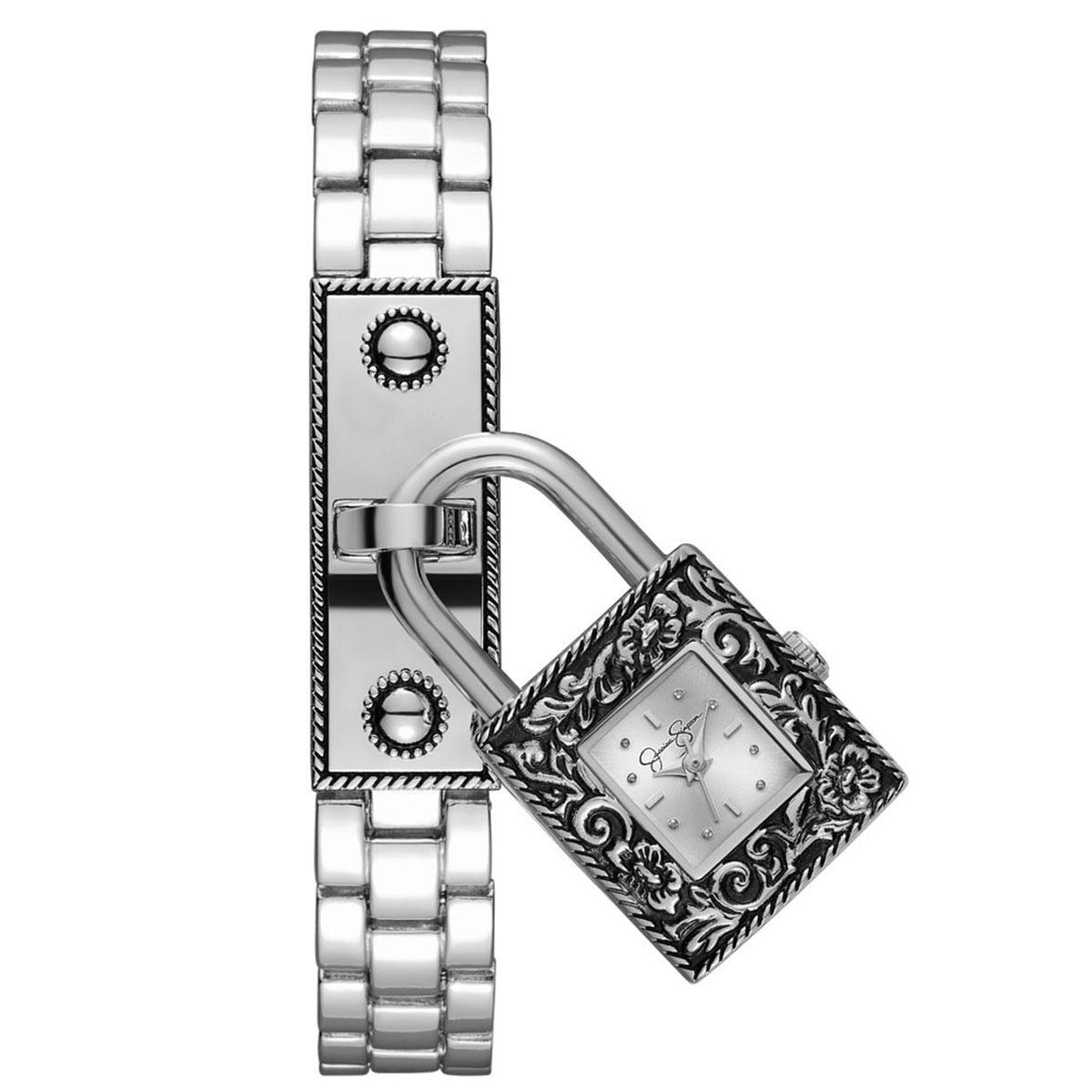 Click here for Womens Jessica Simpson Silver Lock Dangle Watch -... prices