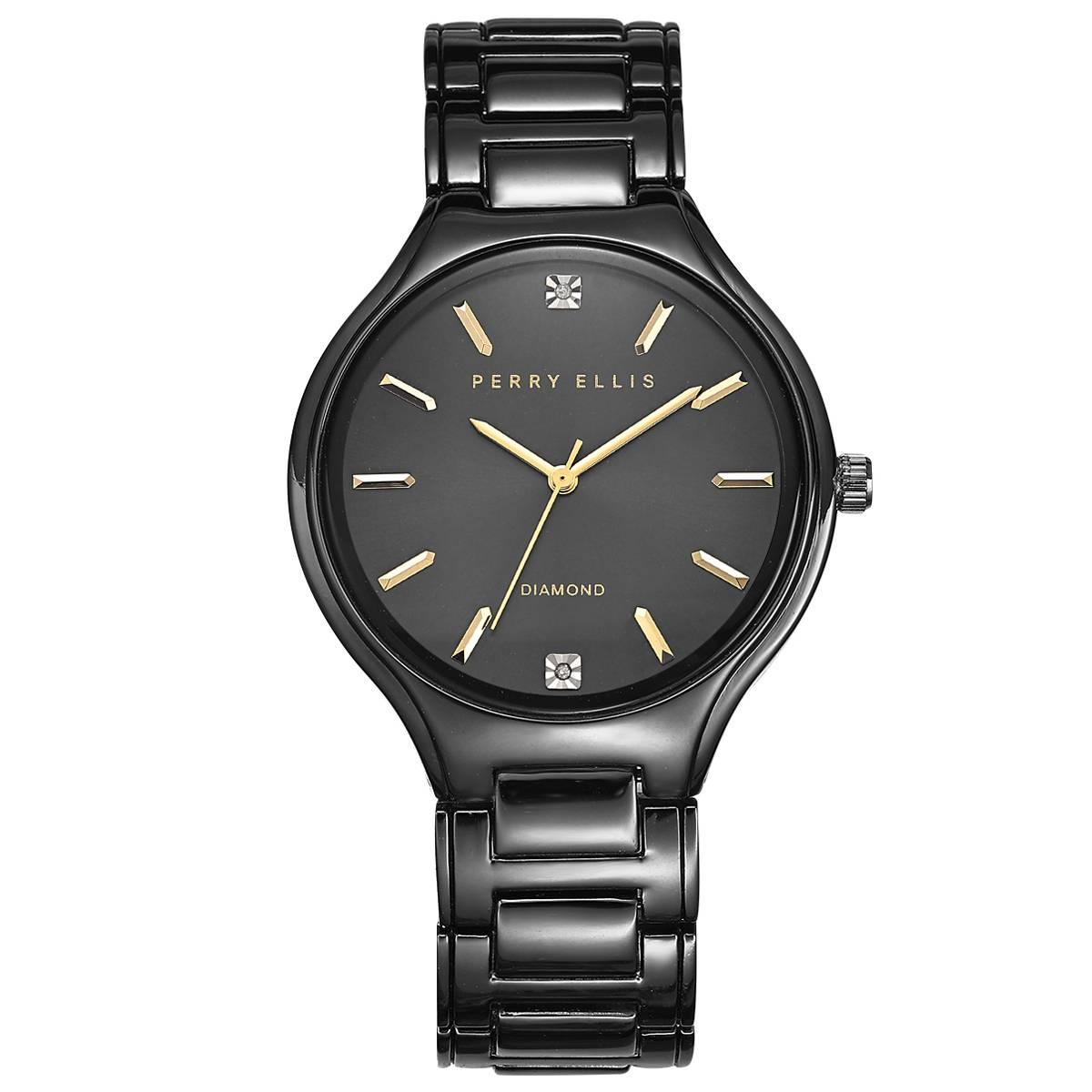 Click here for Mens Perry Ellis Gunmetal Diamond Bracelet Watch -... prices