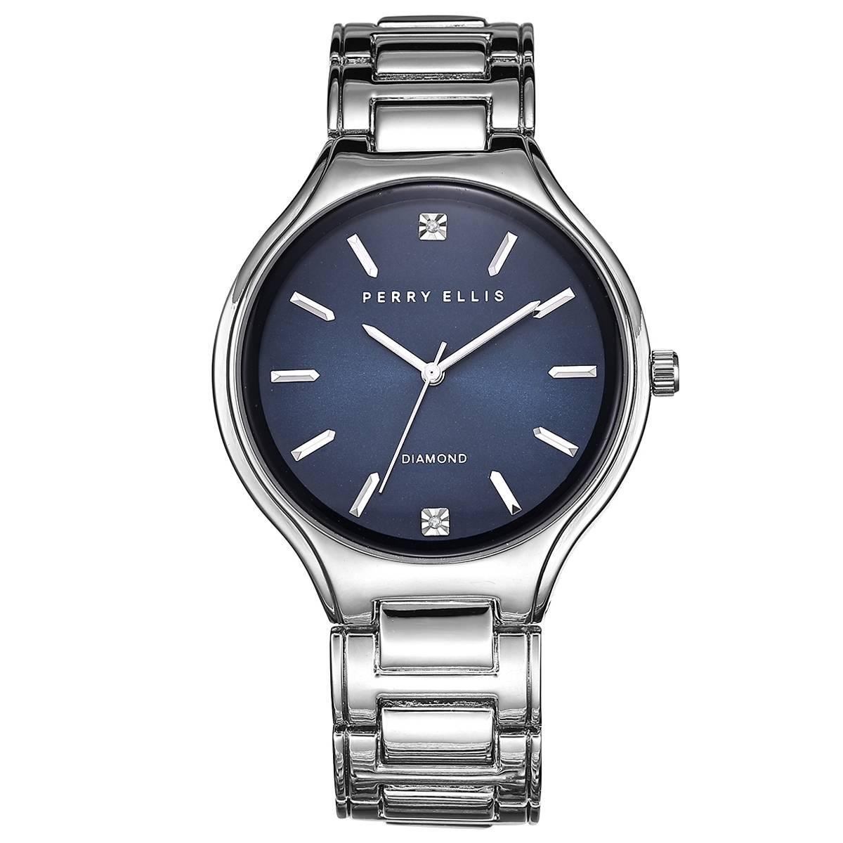 Click here for Mens Perry Ellis Silver-Tone Diamond Bracelet Watc... prices