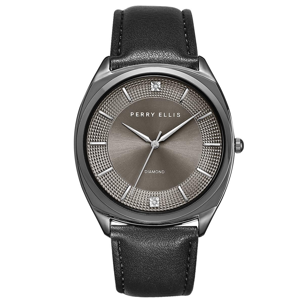 Click here for Mens Perry Ellis Gunmetal Diamond Strap Watch - PE... prices