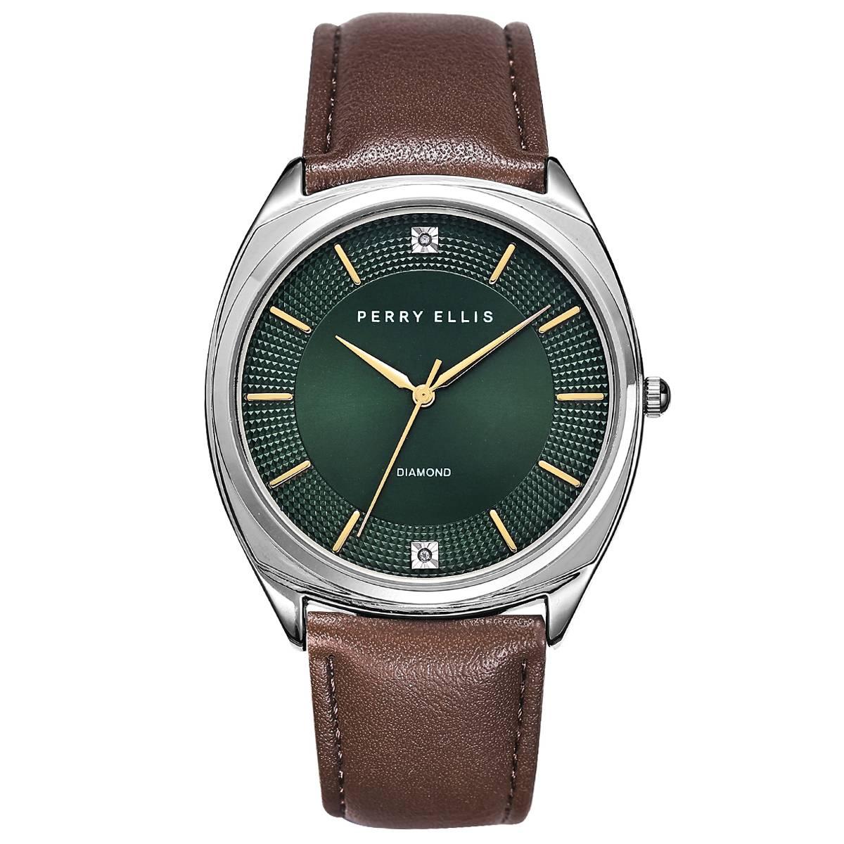 Click here for Mens Perry Ellis Silver Tone Diamond Strap Watch -... prices