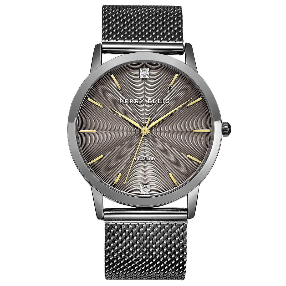 Click here for Mens Perry Ellis Gunmetal Diamond Mesh Watch - PE0... prices
