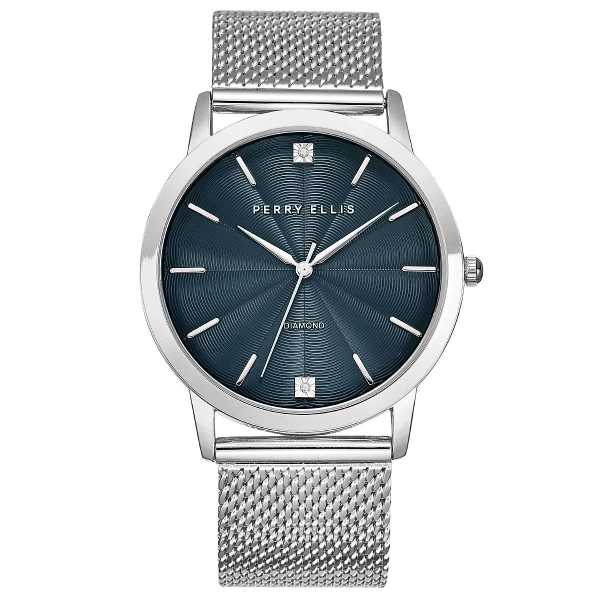 Click here for Mens Perry Ellis Silver Tone Diamond Mesh Watch -... prices