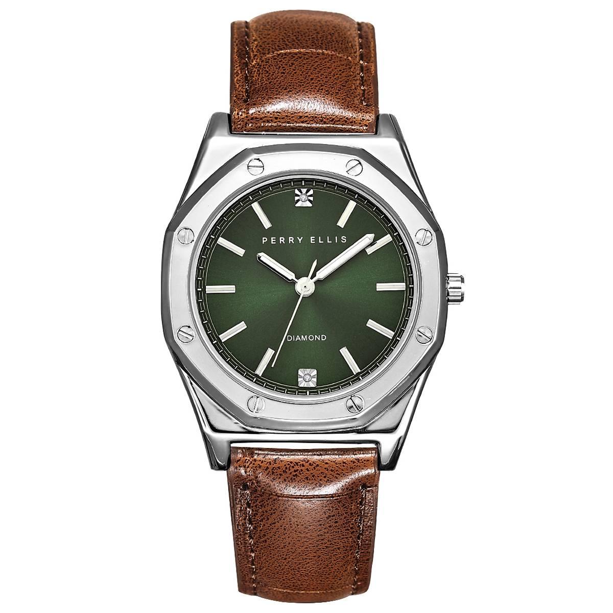 Click here for Mens Perry Ellis Gunmetal Diamond Strap Watch - PE... prices