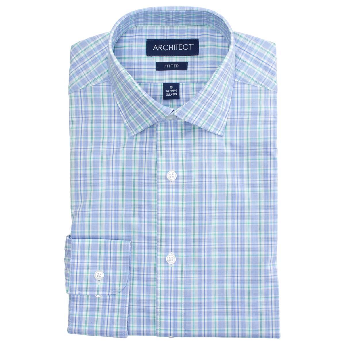 Click here for Mens Architect(R) Fitted Plaid Dress Shirt - Blue/... prices