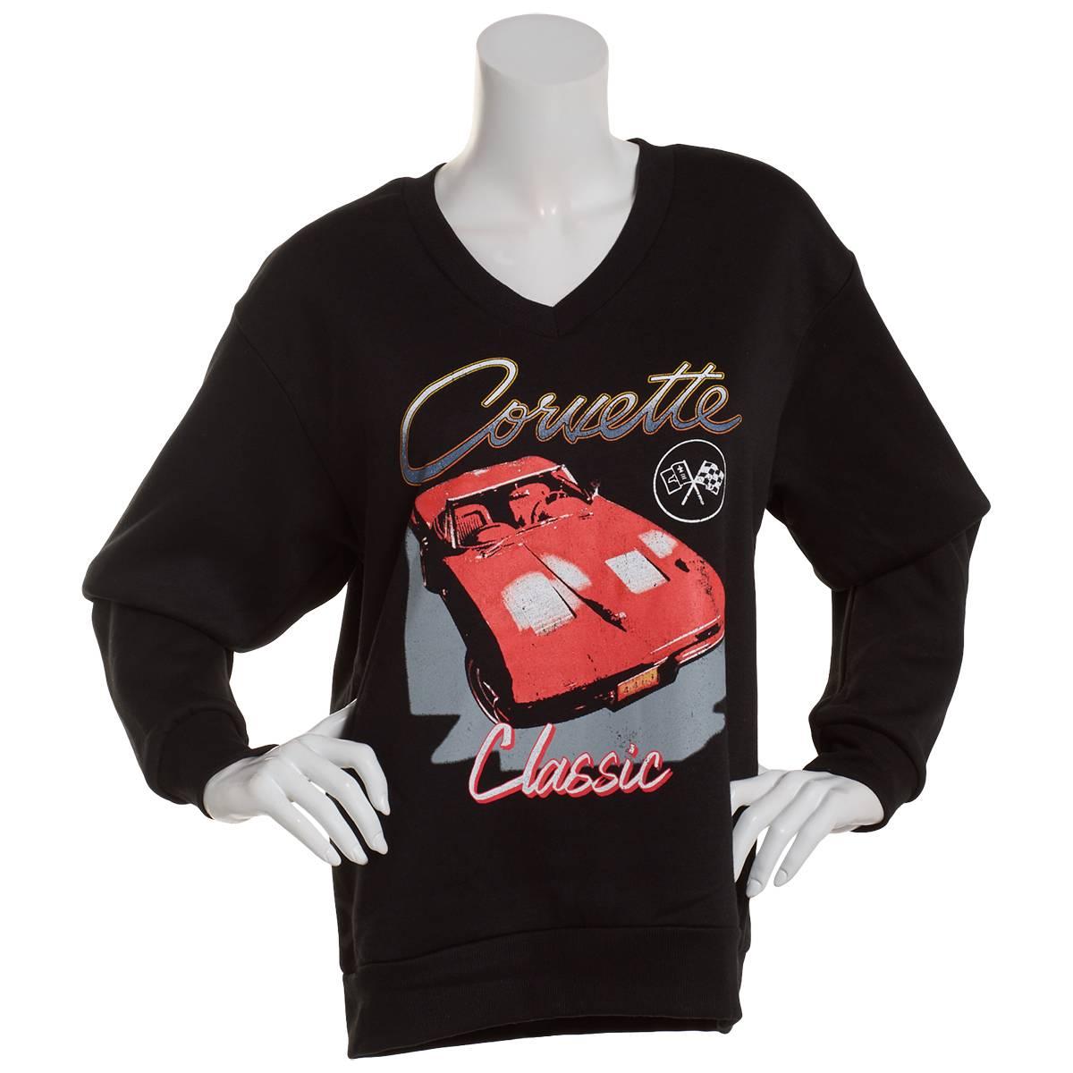 Click here for Juniors Corvette Oversized V-Neck Pullover Sweatsh... prices