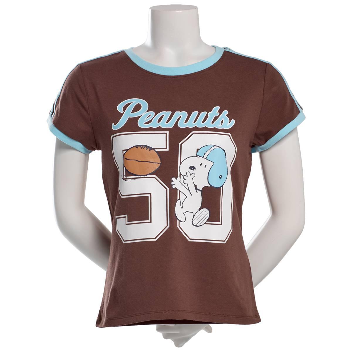 Click here for Juniors C-Life Peanuts Striped Arm Football Ringer... prices
