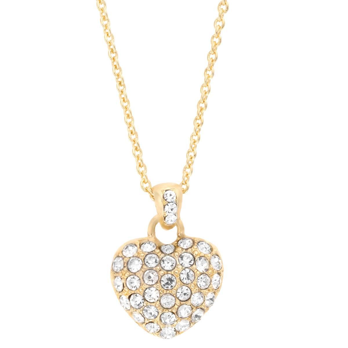 Click here for Athra 14kt. Gold over Brass Crystal Puffy Heart Pe... prices