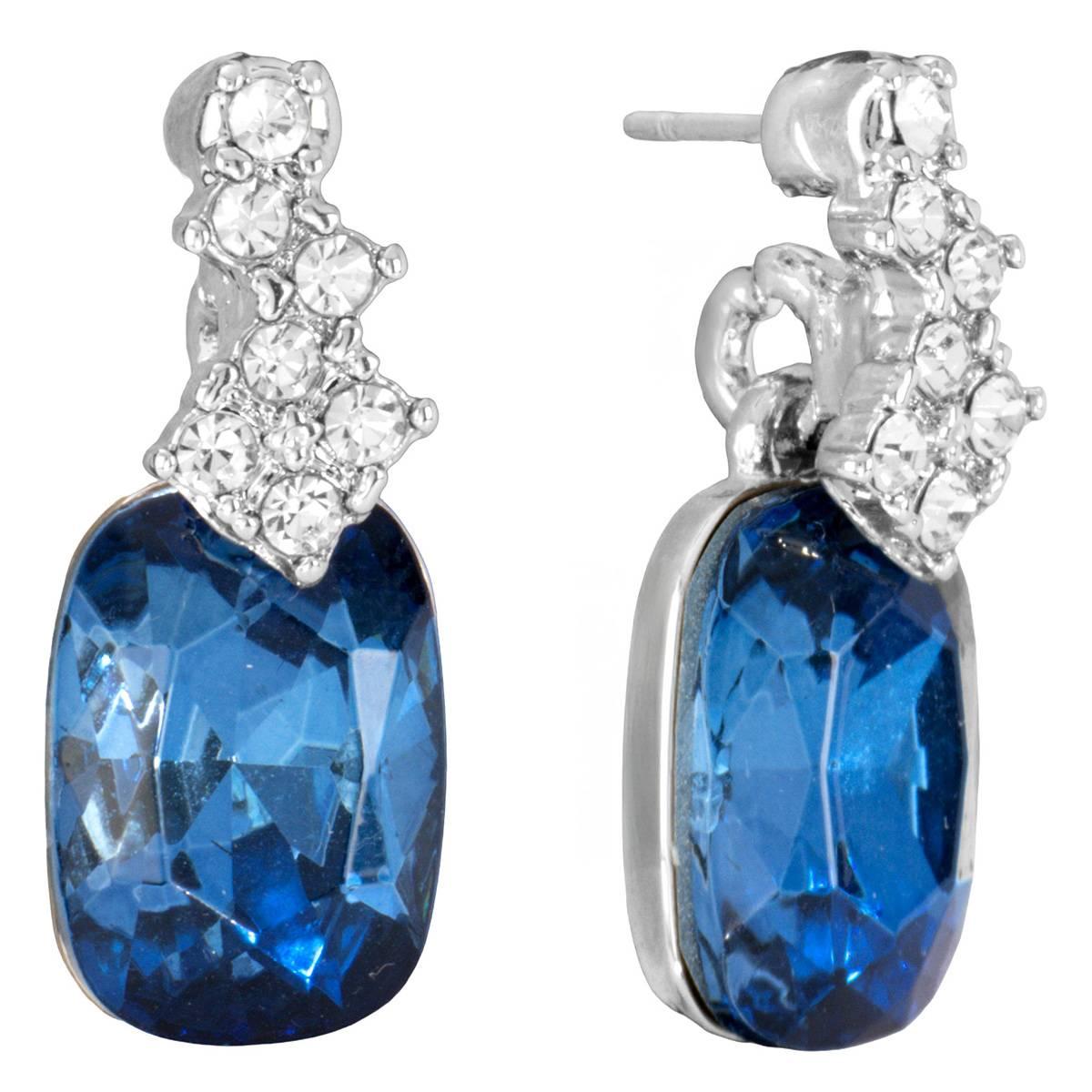 Click here for Athra Silver Plated & Dark Blue Crystal Drop Stud... prices