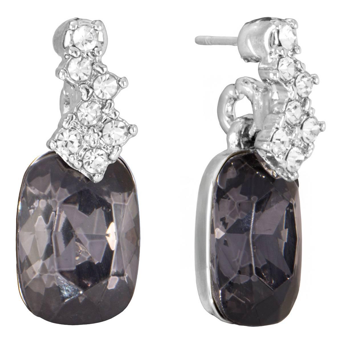 Click here for Athra Silver Plated Smokey Grey Crystal Drop Stud... prices