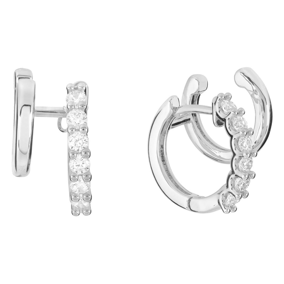 Click here for Athra Silver Plated CZ Huggie/Cuff Combo Hoop Earr... prices