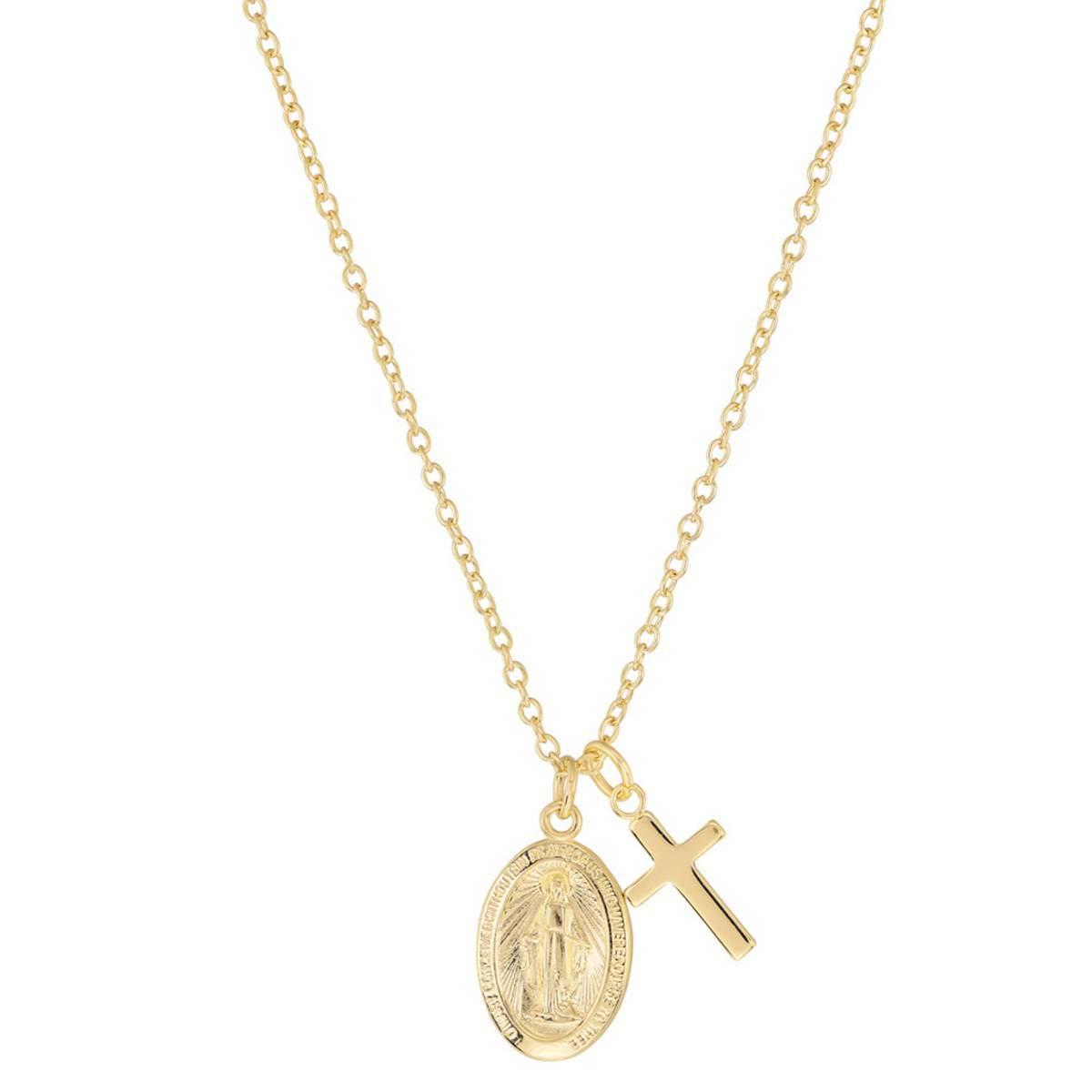 Click here for Athra 14kt. Gold Over Brass Mary Medal & Cross Cha... prices