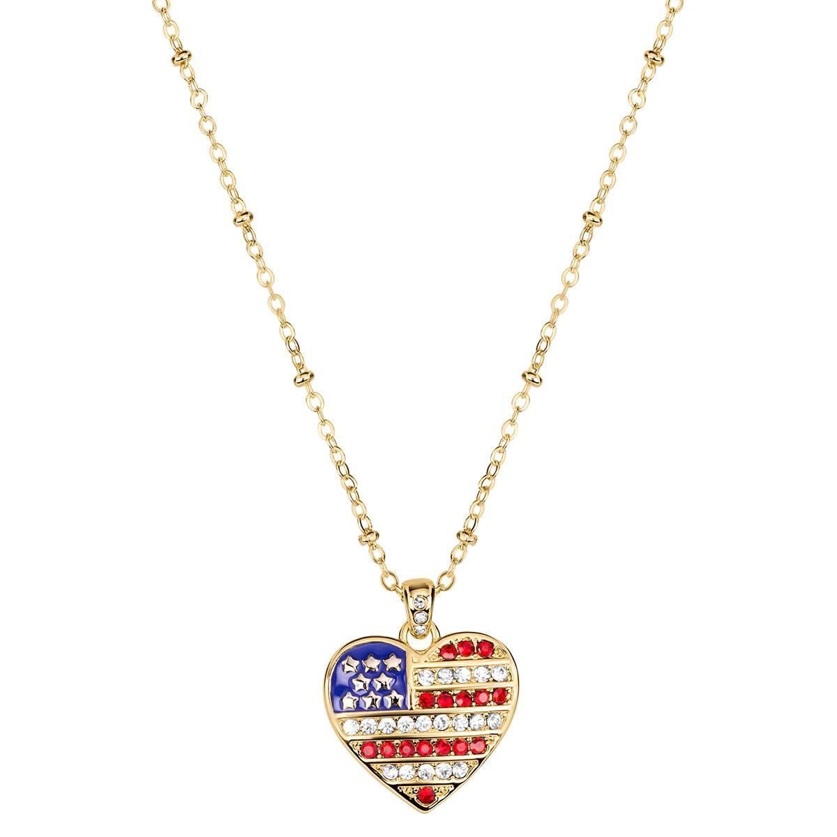Click here for Athra 14kt. Gold over Brass Crystal USA Flag Heart... prices