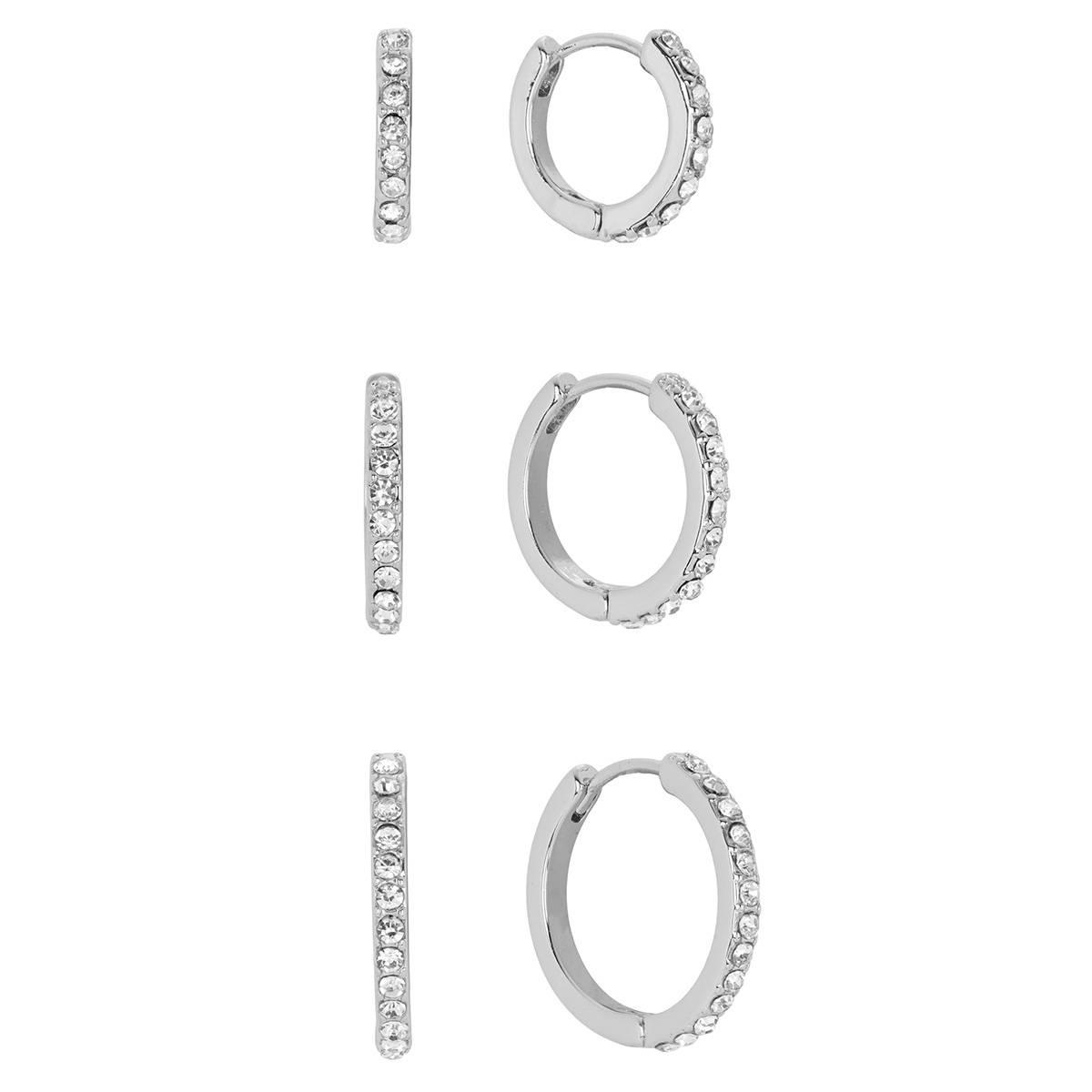 Click here for Athra Fine 3pr. Silver Plated CZ Huggie Hoop Earri... prices