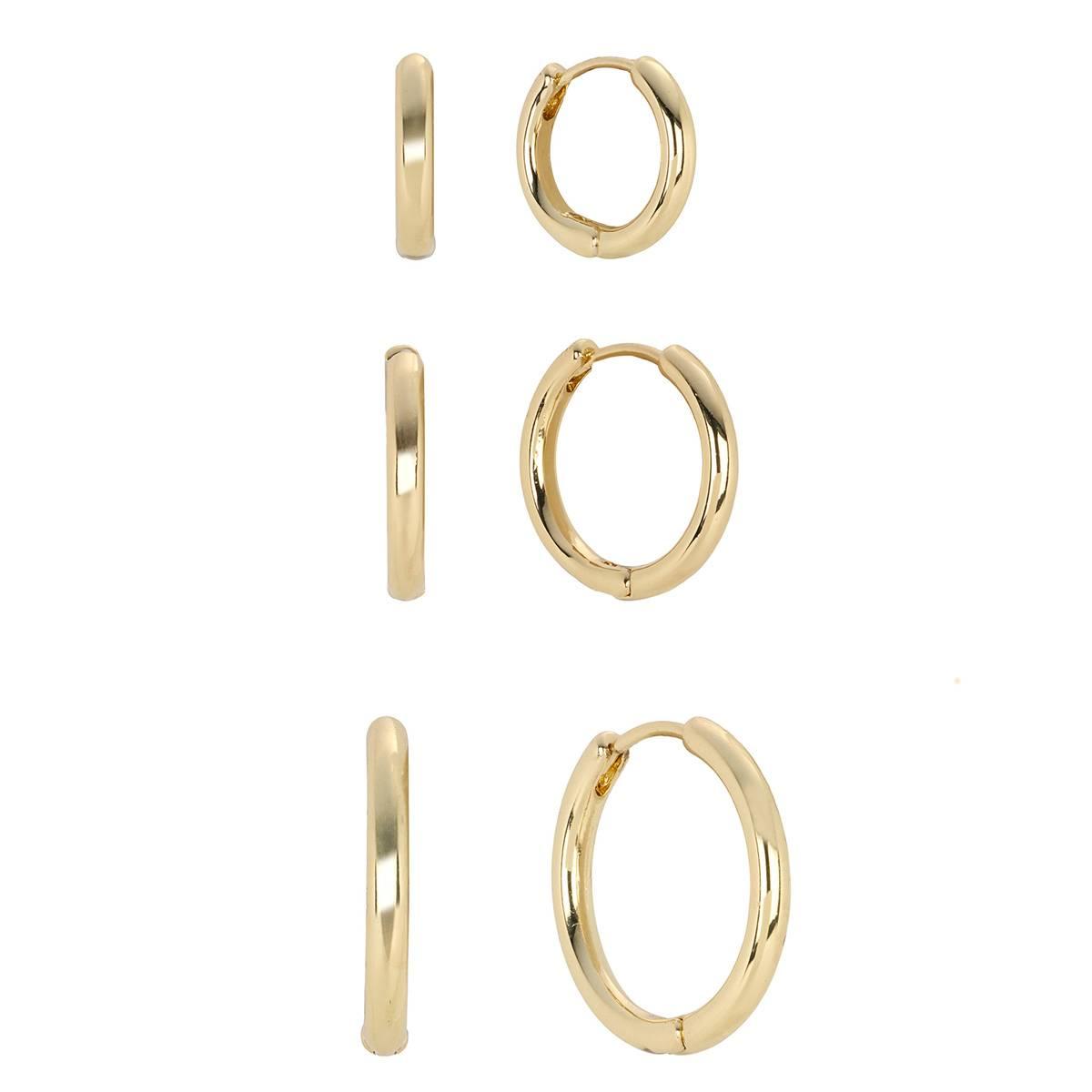 Click here for Athra 14kt. Gold over Brass 3pr. Huggie Hoop Earri... prices