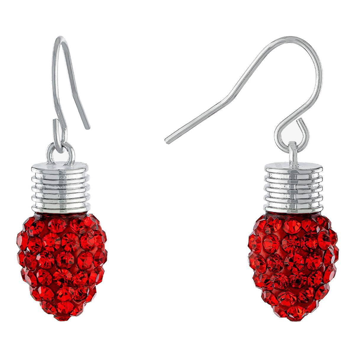 Click here for Athra Red Crystal Christmas Light Bulb Drop Earrin... prices
