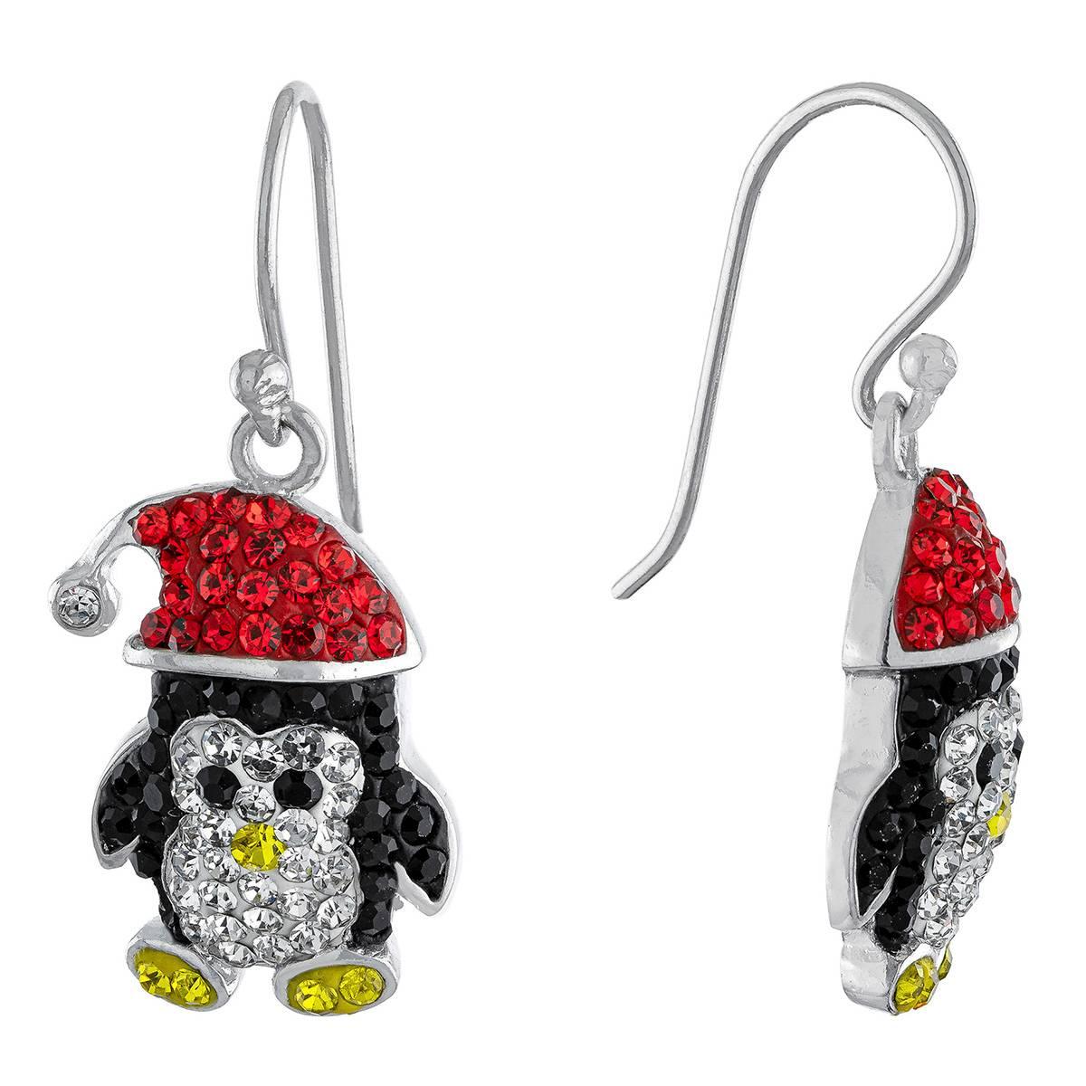 Click here for Athra Fine Silver Plated Crystal Penguin Drop Earr... prices