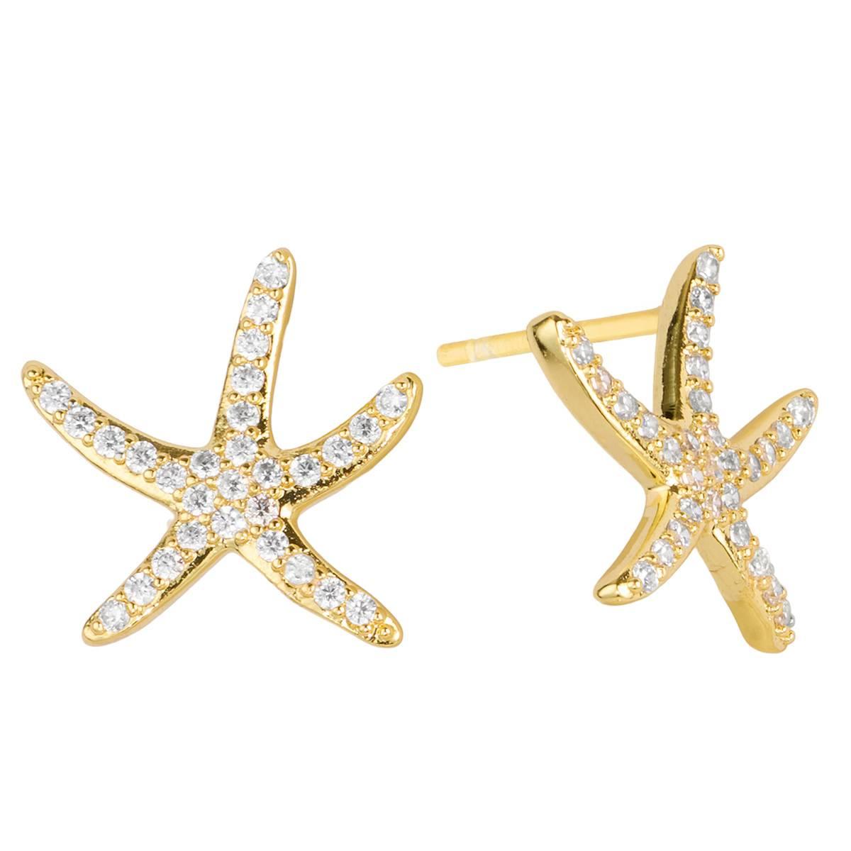 Click here for Athra 14kt. Gold over Brass CZ Starfish Stud Earri... prices