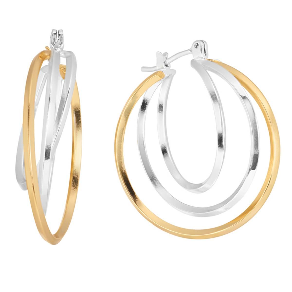 Click here for Athra Fine Silver Plated Two-Tone 30mm 3 Row Hoop... prices