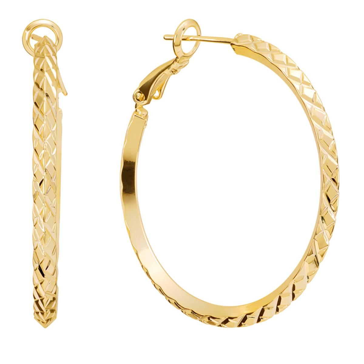 Click here for 14kt. Gold Over Brass 40mm Diamond-Cut Hoop Earrin... prices
