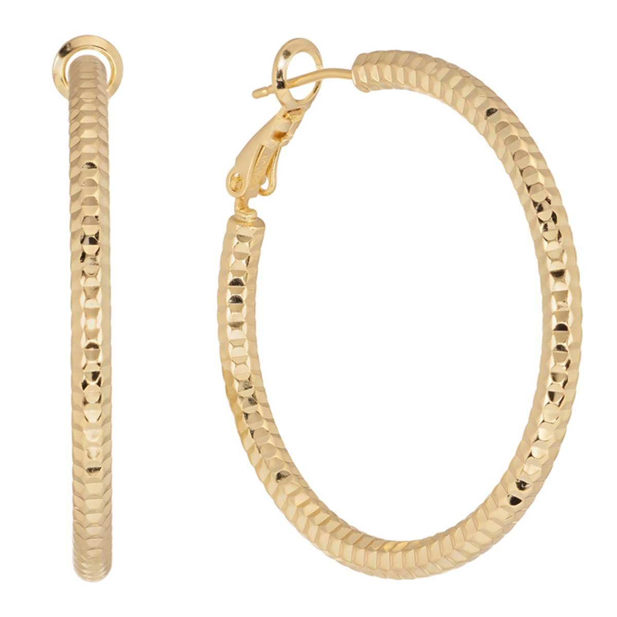 Click here for 14kt. Gold Over Brass 40mm. Diamond Cut Hoop Earri... prices
