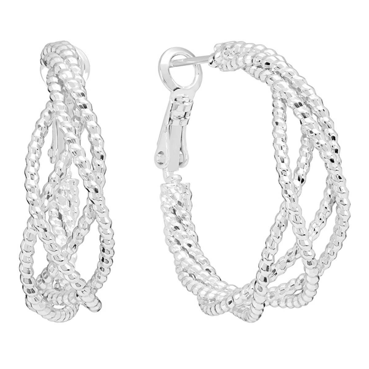 Click here for Fine Silver Plated 30mm Diamond-Cut Braided Hoop E... prices