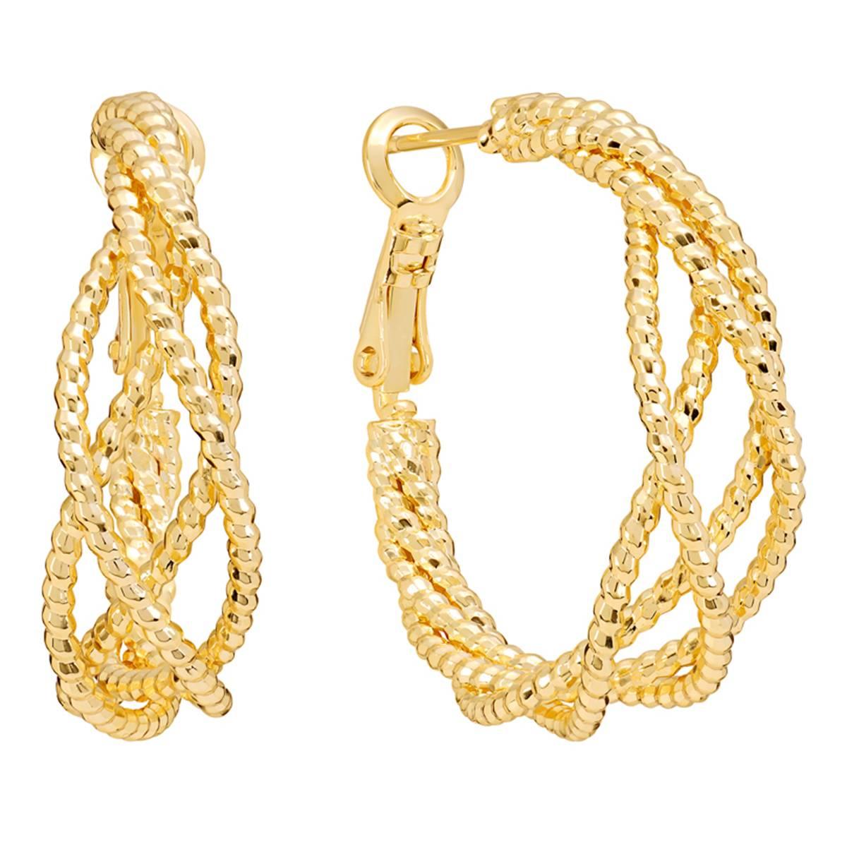 Click here for 14kt. Gold Over Brass 30mm Diamond-Cut Braided Hoo... prices
