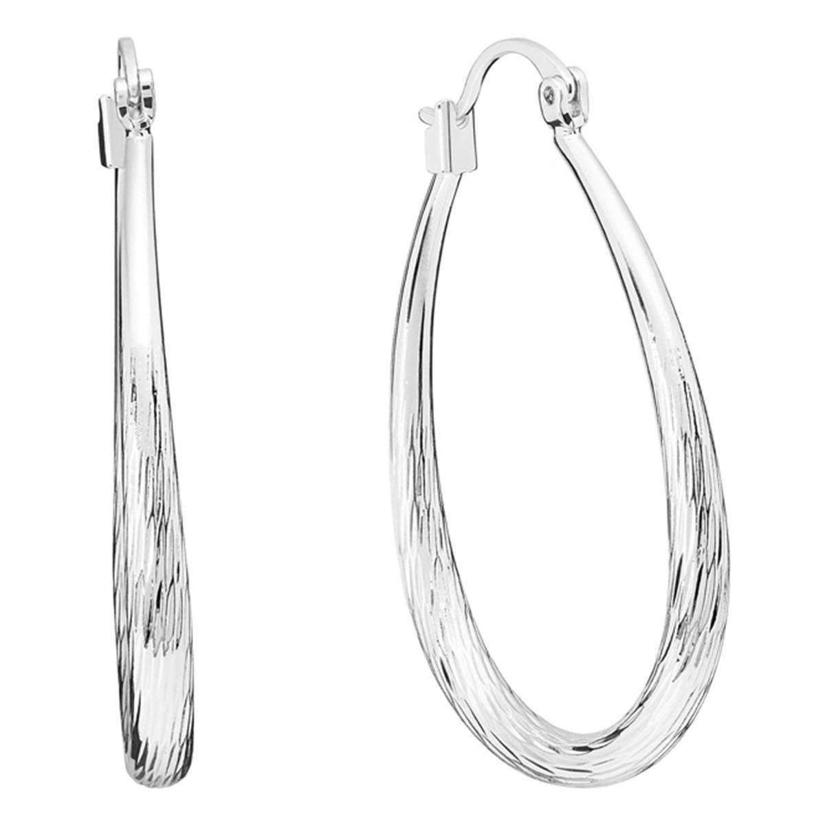 Click here for Fine Silver Plated 40mm  Diamond-Cut Teardrop Hoop... prices