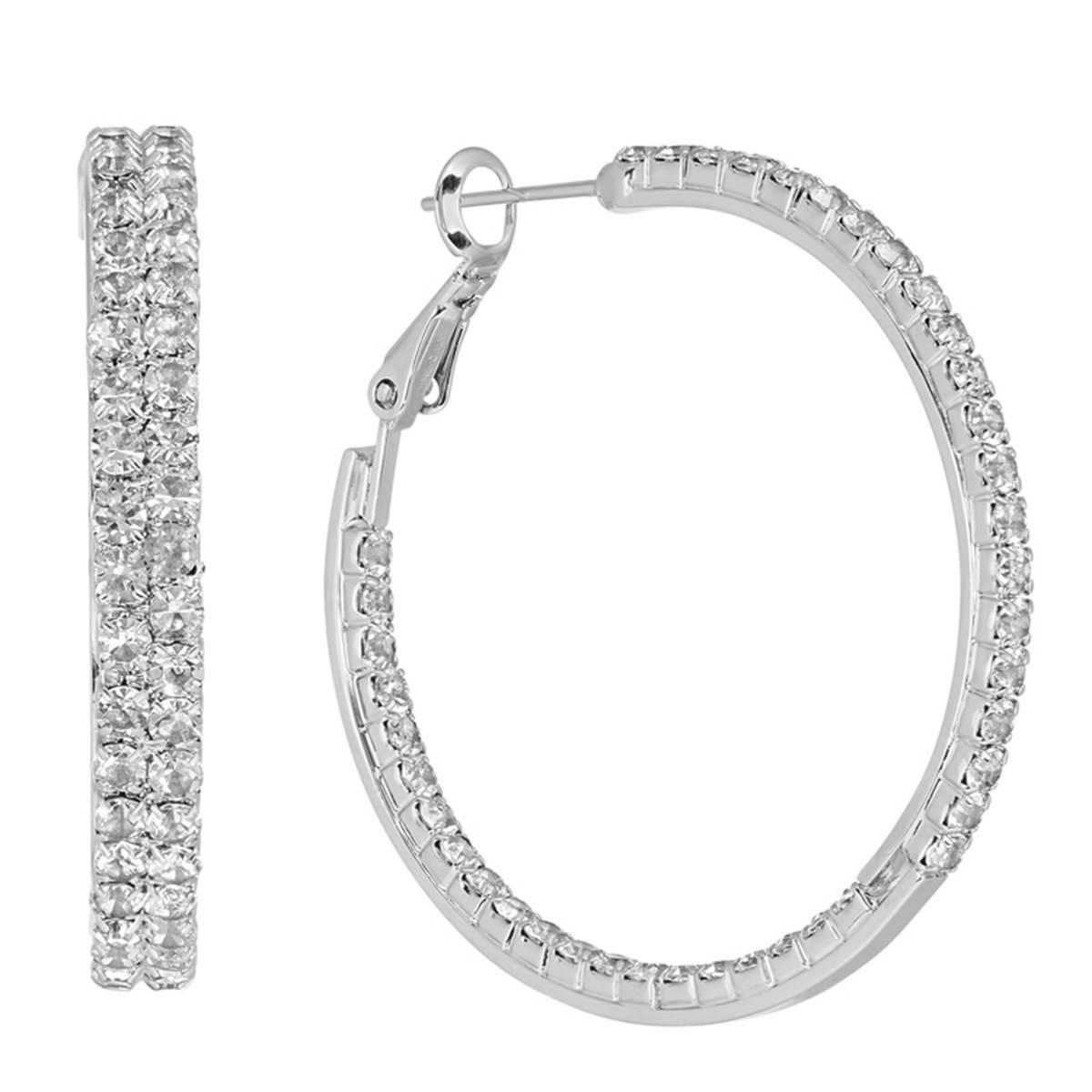 Click here for Fine Silver Plated 30mm. Crystal Hoop Earrings prices