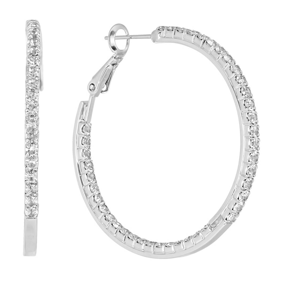 Click here for Fine Silver Plated 36mm. Crystal Hoop Earrings prices