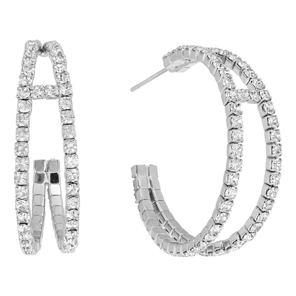Click here for Fine Silver Plated 36mm. Double Crystal Hoop Earri... prices