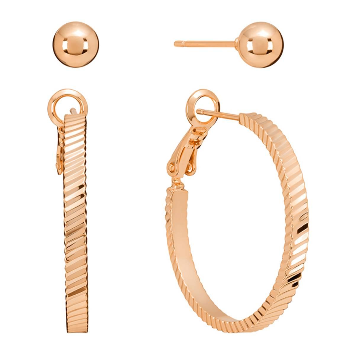 Click here for Rose Gold Plated Over Brass 2pr. Ball Stud & Hoop... prices