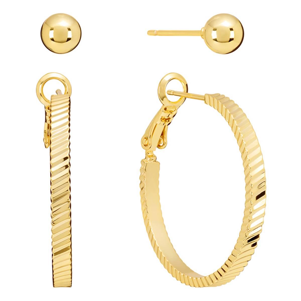 Click here for 14kt. Gold Over Brass 2pr. Ball Stud & Hoop Earrin... prices